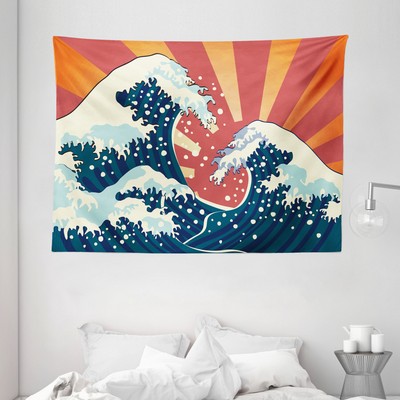 Japanese Wave Tapestry Sunset and Water Print Wall Hanging Decor ...