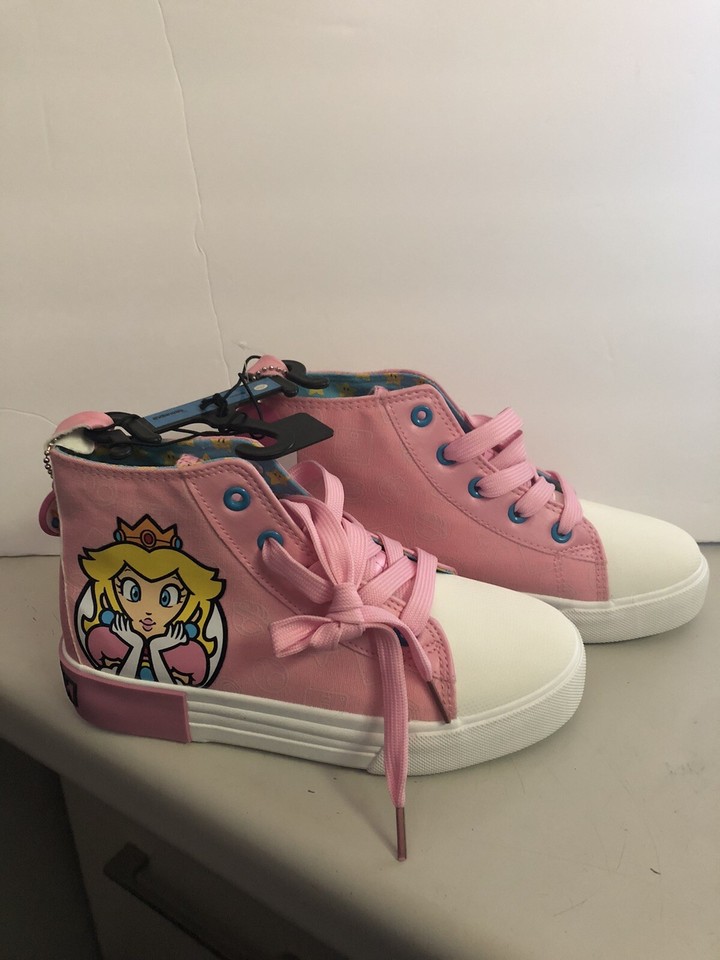 Nintendo Girls Princess Peach High Top Shoes NEW SZ 4 Pink Canvas ...