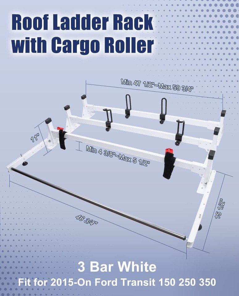 3 Bar Ladder Roof Racks For 2015+ Ford Transit 150 250 350 Van 750 LBS ...