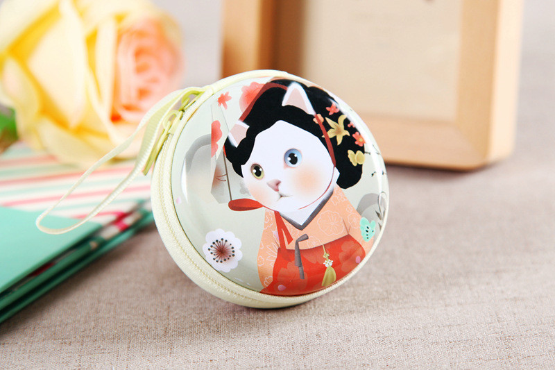 Cute Metal Earphone Earbuds Case Round Tin Box Coin Bag Choo Choo Cat ...