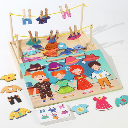 Wooden Dress up Puzzles Durable Change Clothes Matching Game | eBay ...