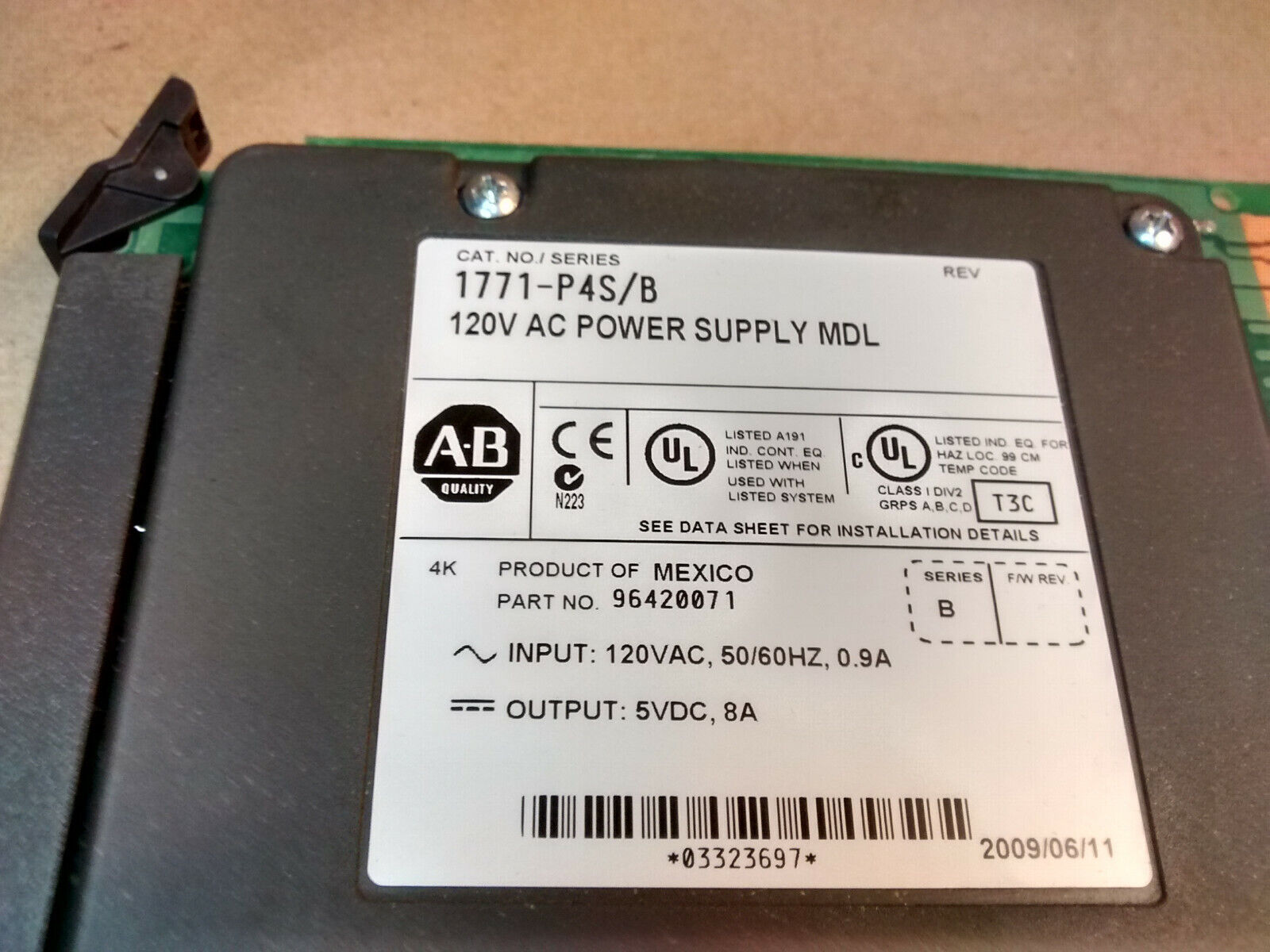 Allen Bradley 1771-P4S/B 120V AC Power Supply Module 1771PS4 1771-P4S ...