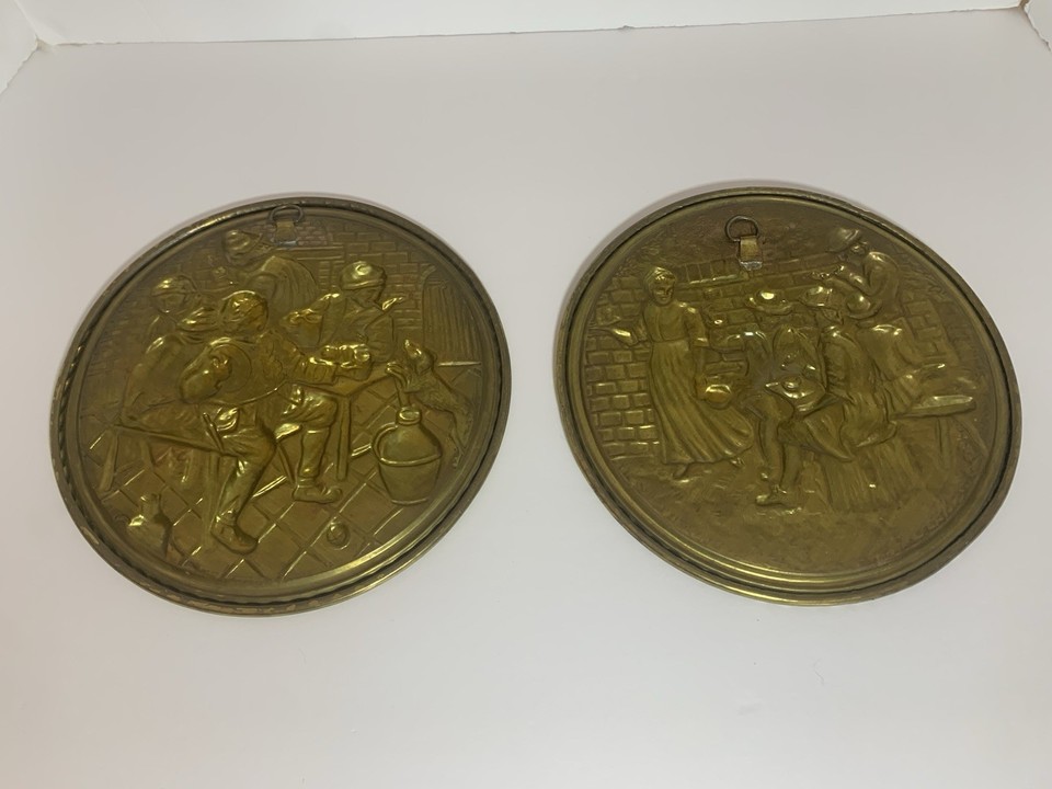 Vintage Peerage Brass Embossed Wall Hanging PUB SCENES 2 Plates Made In ...