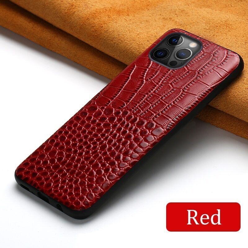 Genuine Leather Case Back Cover Crocodile Grain Armor fr iPhone 17 16 ...