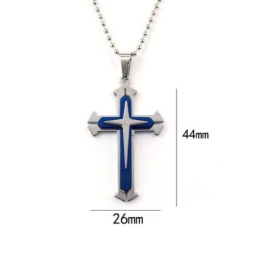 New Unisex Men Women Stainless Steel Black Blue Cross Chain Pendant ...