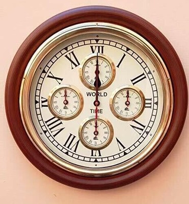 Nautical 16" Wooden World Time Wall Clock Antique Home & Office Decor ...