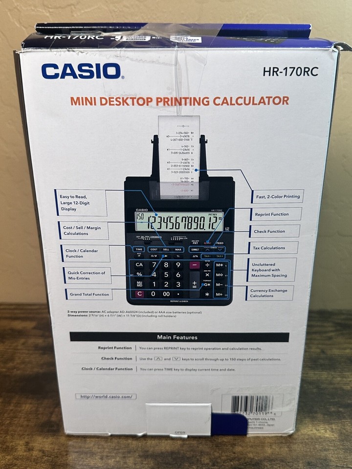 Casio HR-170RC Mini Desktop Printing Calculator - Brand New - 2 Color ...