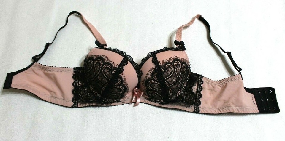 Black Pink Blush lace underwire push-up Bra- satin bow detail - Size ...