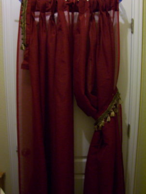 CURTAIN, BURGUNDY WITH TIEBACKS, 83"X48, 3” ROD POCKET, FULL SHEER LOOK ...