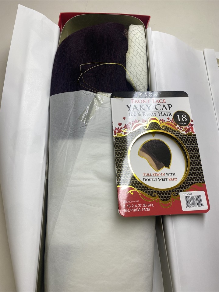 SAGA_FRONT_LACE_YAKY_CAP_100%_REMY_HAIR_18"_#99J* | eBay