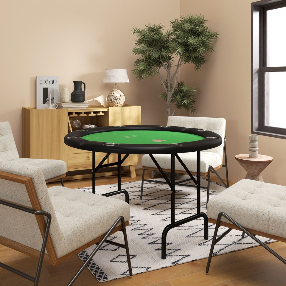 Soozier Poker Table Foldable 47" Round Card Table for 8 Players, Green ...