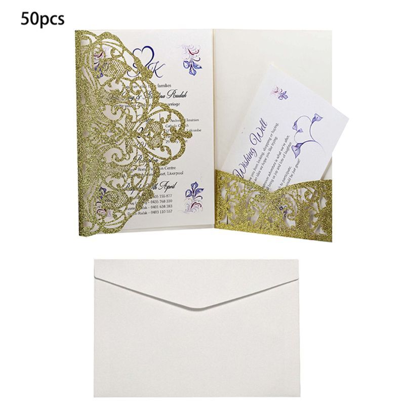 50pcs Wedding Invitation Cards Kits with Envelopes Cut Birthday ...