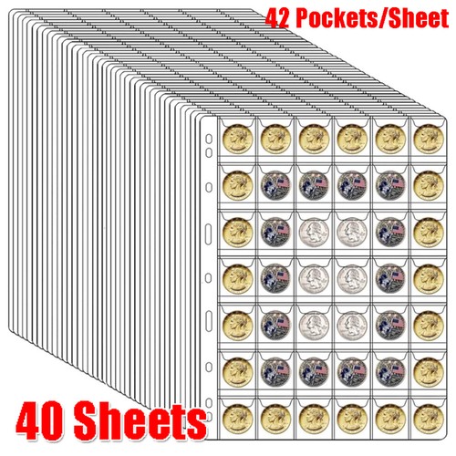 40x42 Pockets Coin Holder Folder Pages Sheets For Collection Album ...
