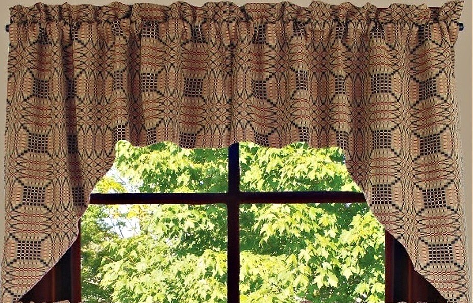 New Primitive RUST RED BLACK LOVER'S KNOT COVERLET CAFE SWAGS Curtains ...