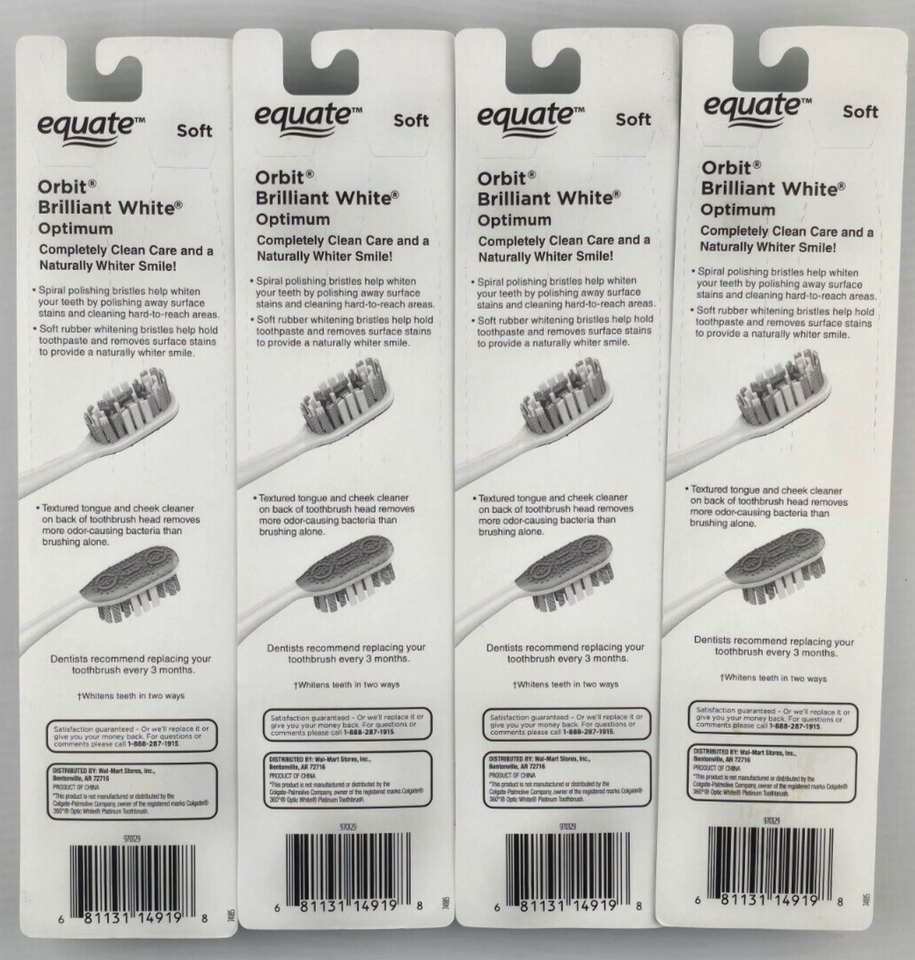 Equate Orbit Brilliant White Optimum Soft Bristle Toothbrush, 4 Pack ...