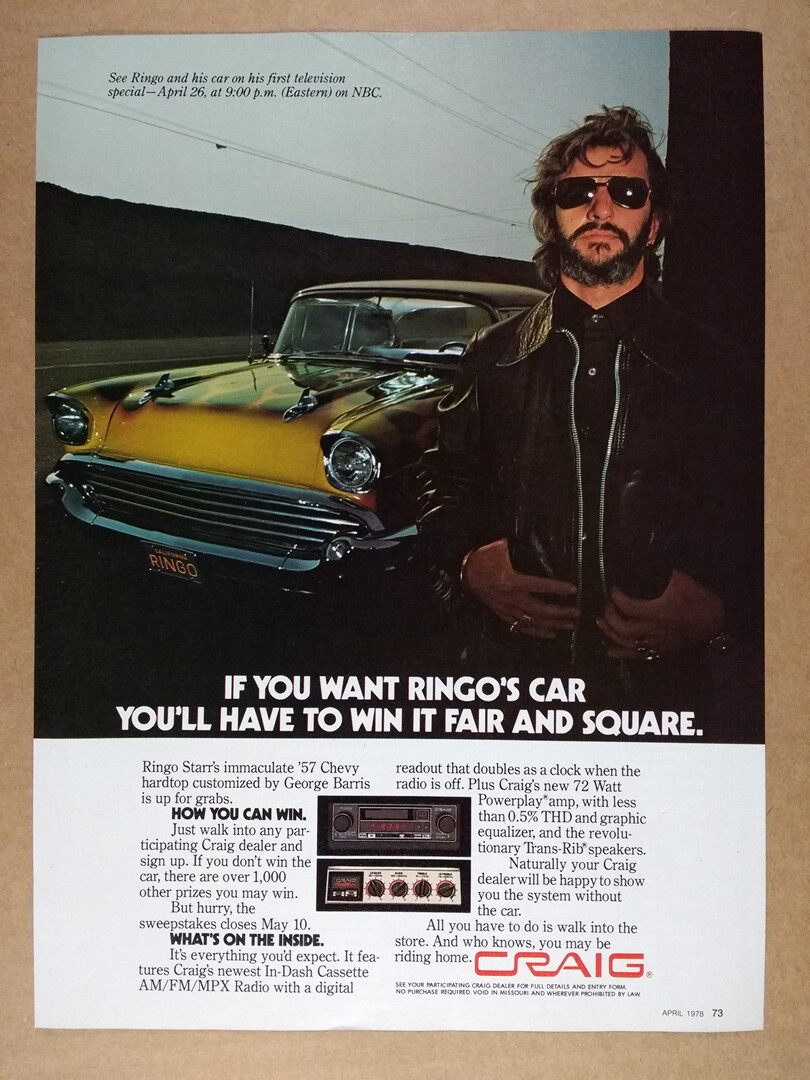 1978 Craig Car Stereo Ringo Starr's 1957 Chevy photo vintage print Ad ...