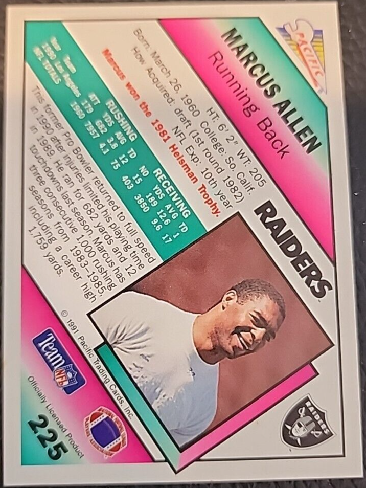 1991 Pacific Football, Marcus Allen #225 HOF, Near Mint Condition | eBay