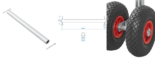 Axle connector 252mm length X Ø 20mm with fixing for wheel 48mm wheels ...