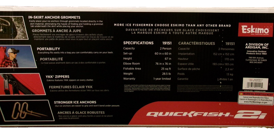 Eskimo QuickFish 2i, Pop-Up Portable Ice Shelter, Insulated, Red/Black ...