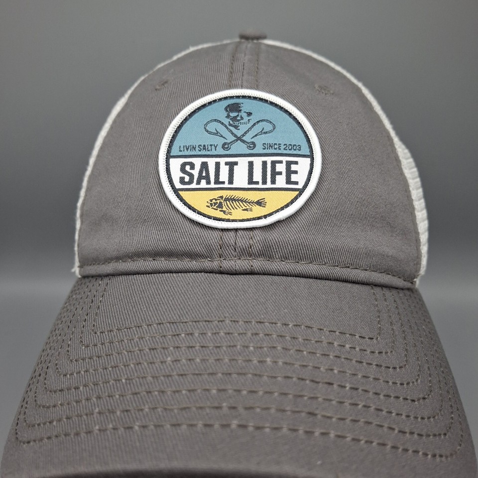 Salt Life Livin Salty Hat Fish Skull Fishing Snapback Mesh Trucker Gray ...