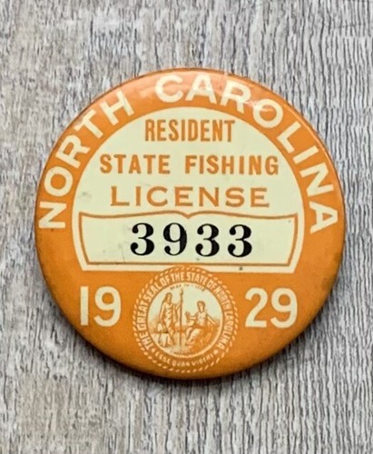 1929 North Carolina Fishing License Badge Celluloid Pin Back Button ...