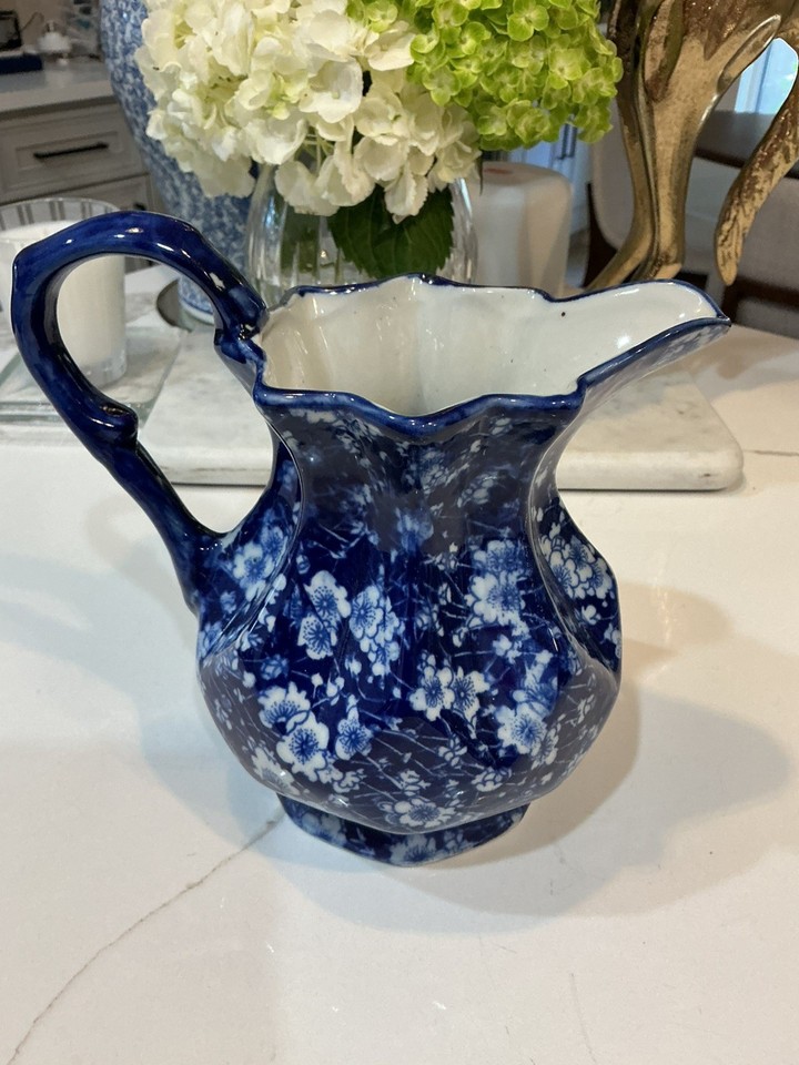 Vintage Victoria Ware Ironstone Pitcher Flow Blue Calico Floral Pattern ...