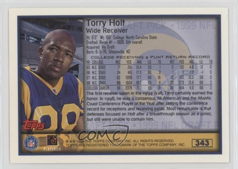 1999 Topps 1999 NFL Draft Pick Torry Holt #343 Rookie RC | eBay