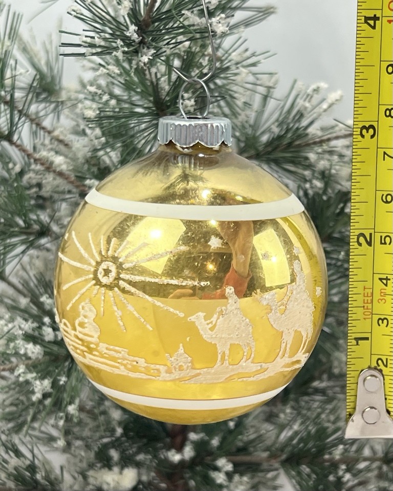 Vintage Shiny Brite Gold Wise Men Bethlehem Nativity Christmas Glass ...