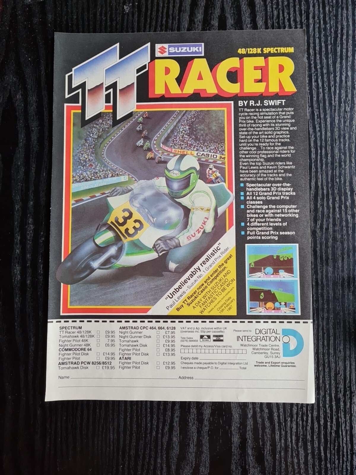 ORIGINAL TT RACER GAME SPECTRUM VIDEO GAME MAGAZINE ADVERT 8X11" MINI ...