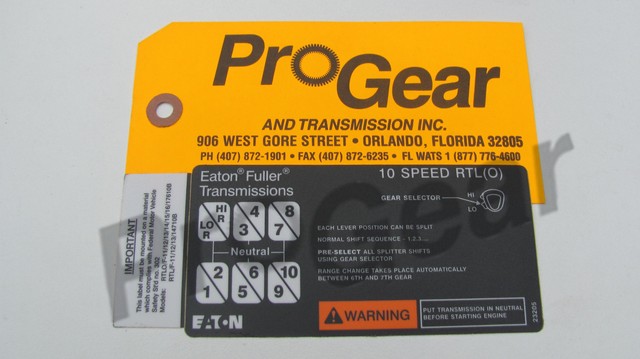 Eaton FULLER Super 10 Transmission Shift Pattern Label 23205 for sale ...