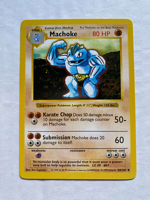 Base Set Machoke Pokemon Card 34/102 Collection 1999 stage I Evolves ...