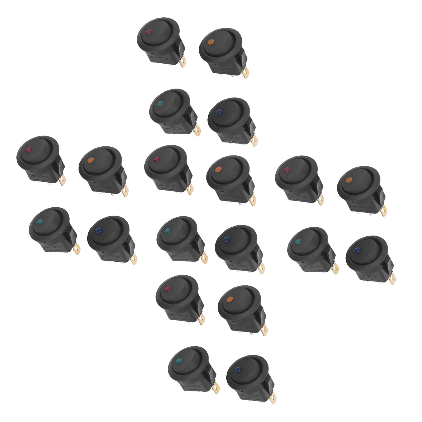 20Pcs 12V Round Rocker Switch LED Light 3 Pin 2 Level Toggle SPST Blue ...