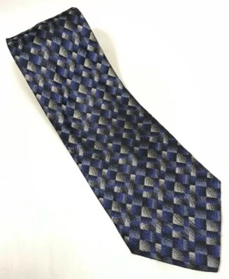 Louis Roth Blue, Silver & Black Cross Hatch Geometric 100% Silk Men's ...