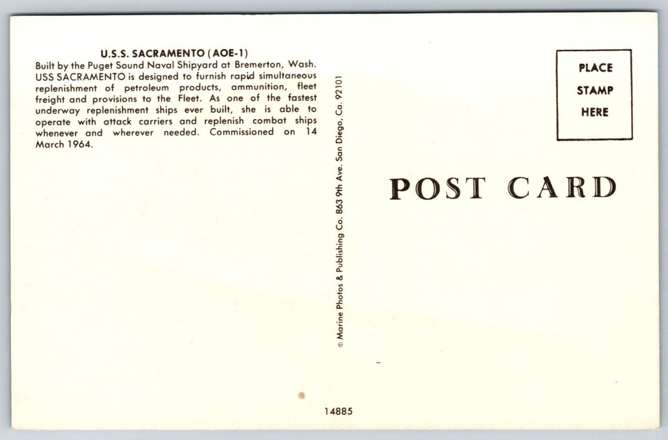 Postcard USS Sacramento AOE-1 Replenishment Ship US Navy Ship F15 | eBay