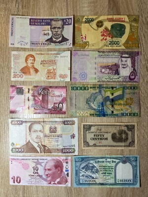 Collection of 10 Mixed World Banknotes Circulated Currency Foreign ...