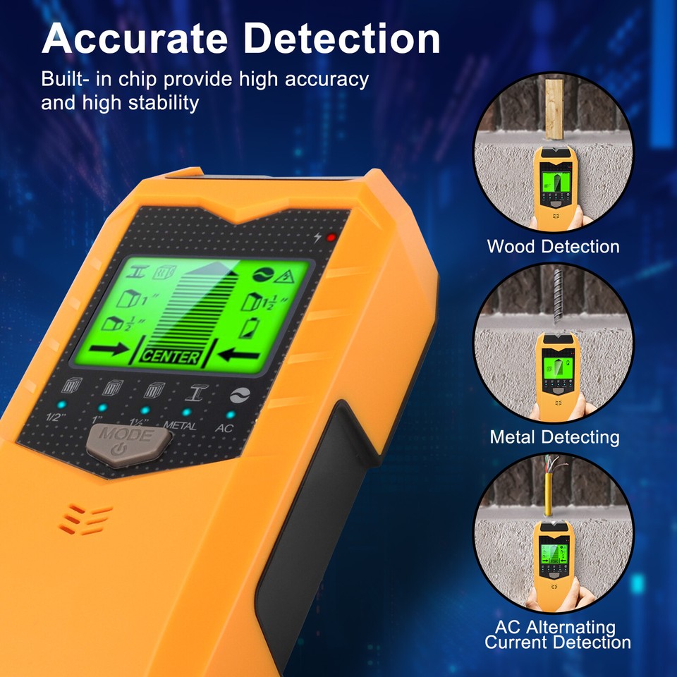 5 in 1 Digital Stud Finder Wood Metal Pipe Wire Wall Scanner Sensor LCD ...