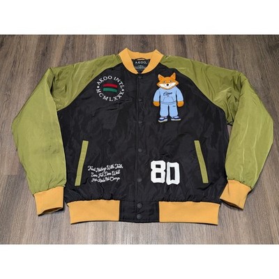 AKOO Intl. XXL Bomber Jacket Fox Graphic Olive Green Black Streetwear ...