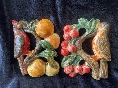 2 Vintage Chalkware Wall Hanging Birds With Fruit | eBay