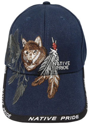 Native Pride Indian Wolf Shadow Feather Navy Blue Adjustable ...