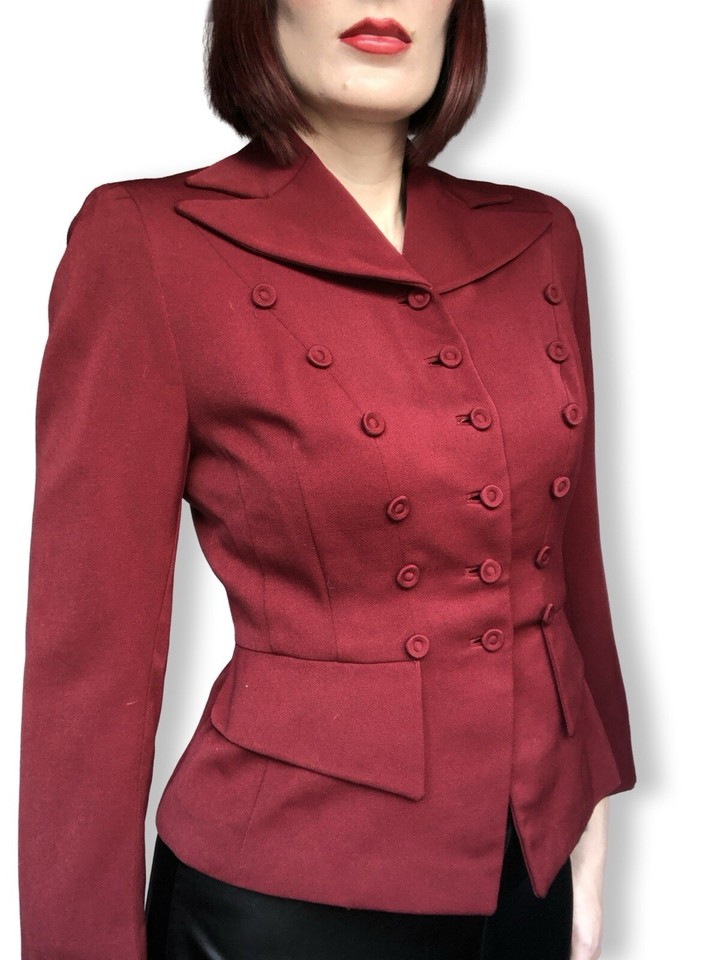 Vintage 1940s Red Wool Gabardine Triple Breasted Button Blazer Jacket ...