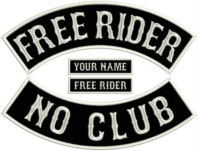 12" SET: Top & Bottom FREE RIDER - NO CLUB Rocker + 2x tag, Sew-On ...