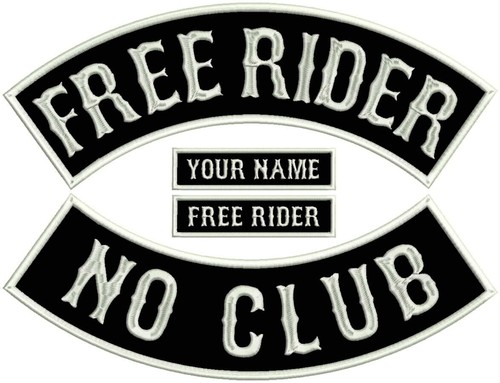 12" SET: Top & Bottom FREE RIDER - NO CLUB Rocker + 2x tag, Sew-On ...