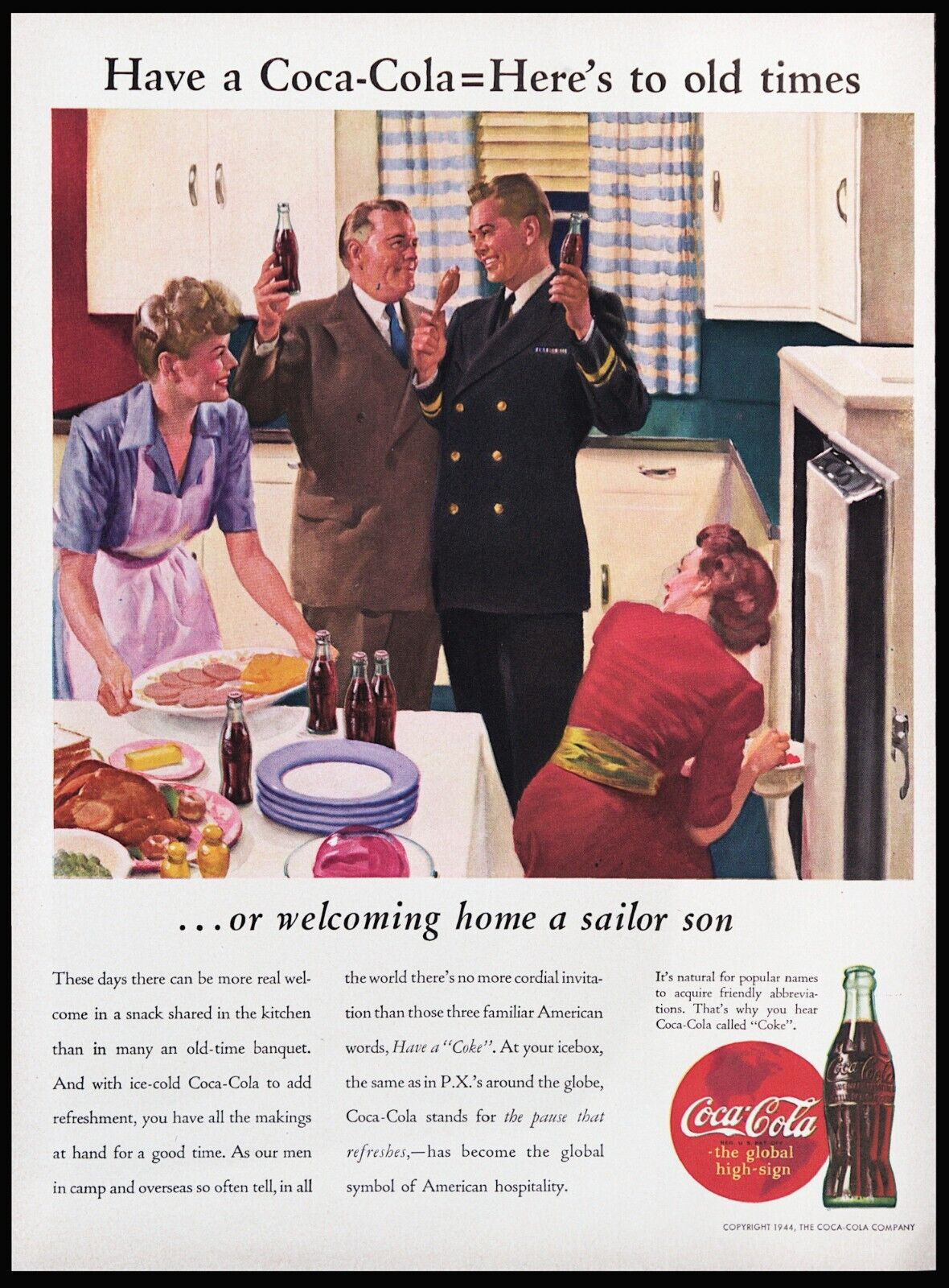 1944 WWII Naval Soldier Homecoming 1940s Kitchen Coke Coca Cola Vintage ...