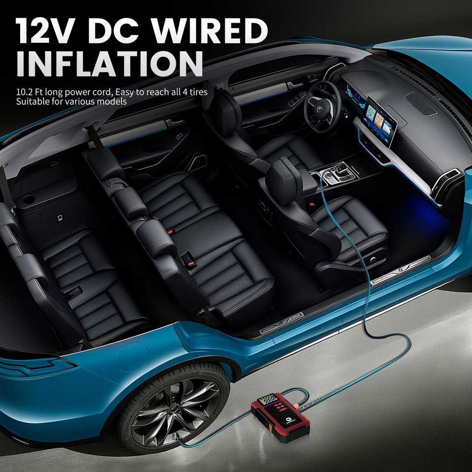 6000A Car Jump Starter with Air Inflator,Dual Power Supply Modes, 12VDC ...