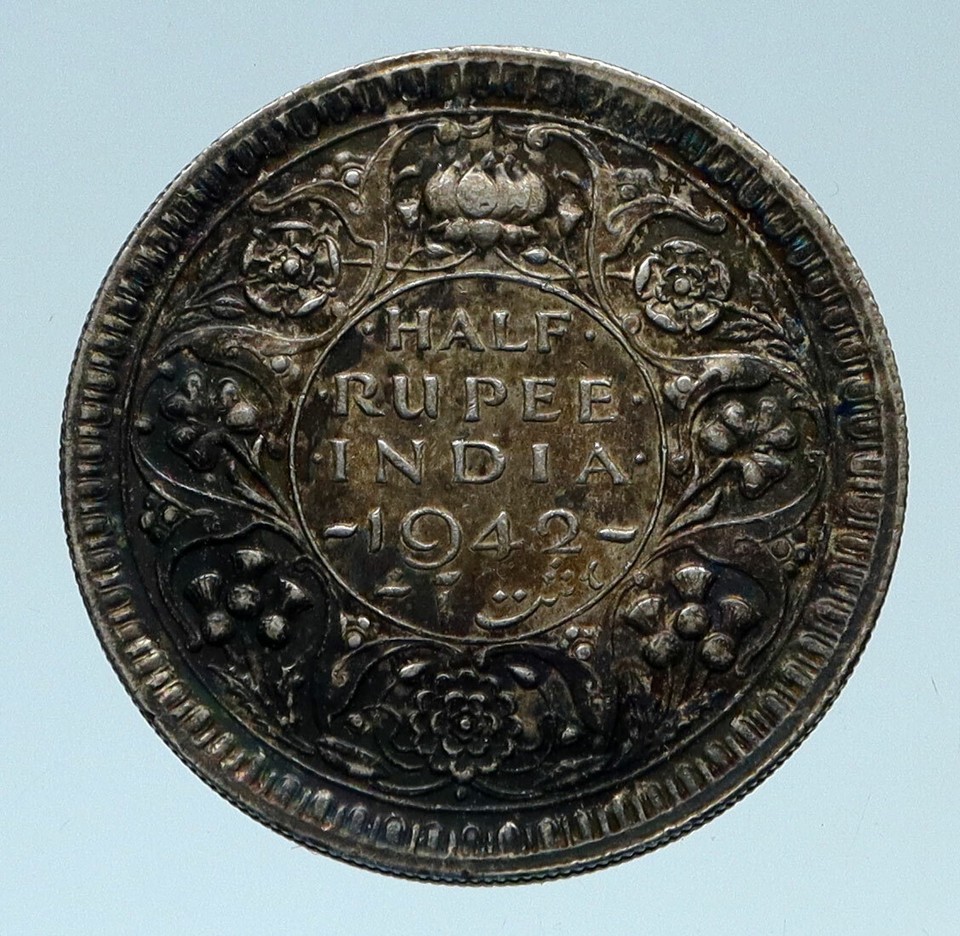 1942 INDIA States Silver 1/2 RUPEE Indian Coin UK George VI Vintage ...