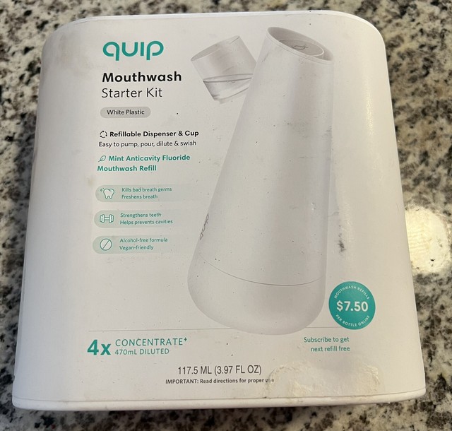 Quip Mouthwash Starter Kit Refillable Dispenser & Cup Easy To Pump ...