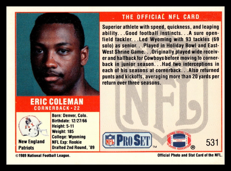 1989 Pro Set #531 Eric Coleman RC | eBay