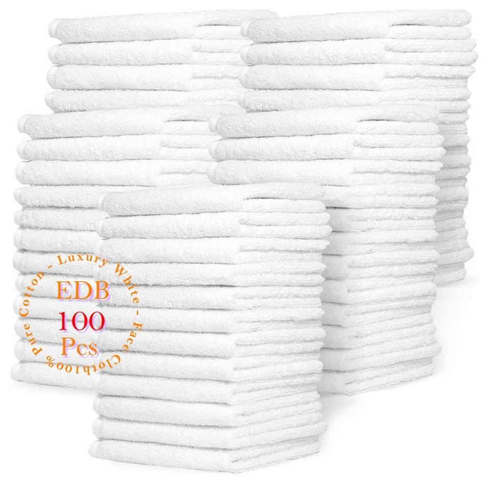 100X White Face Cloths Towels Flannels 100% Cotton Bulk Hotel Quality ...