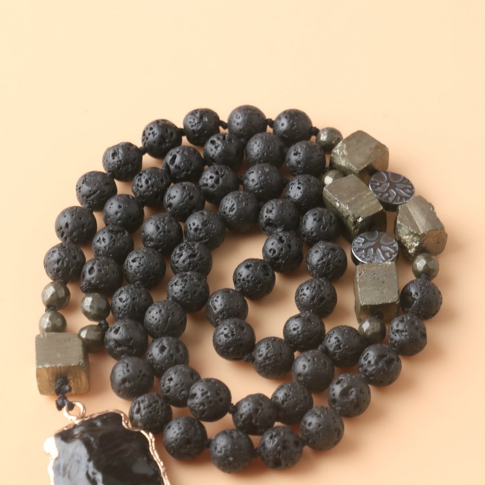 Lava Obsidian Beads Healing Strength Protection Arrowhead Men Necklace ...