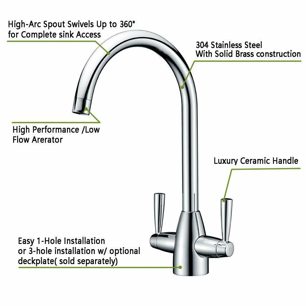 Modern Kitchen Sink Mixer Taps Swivel Spout Twin Lever Tap Mono Chrome ...